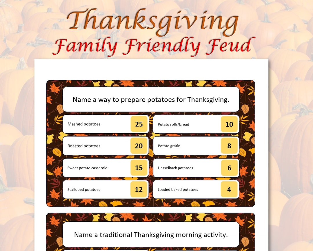 Thanksgiving Family Feud Type Game, Printable Family Game, Group ...