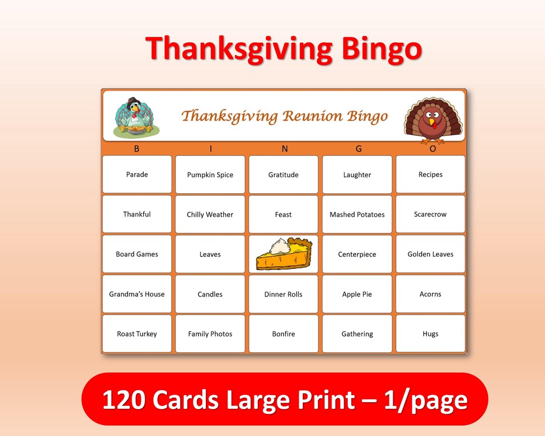120 Thanksgiving Bingo Game, Family Fun, Turkey Day, Thanksgiving Words ...