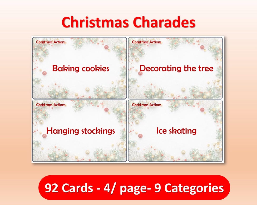 Christmas Charades, Fun Holiday Activity, Family-friendly Party Game ...