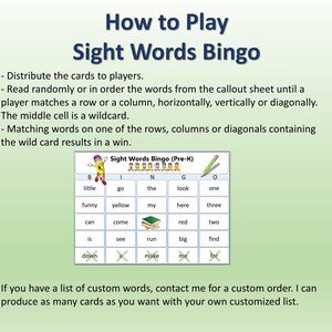 Sight Words Bingo - Pre-k, 100 Unique Cards, Digital Download ...