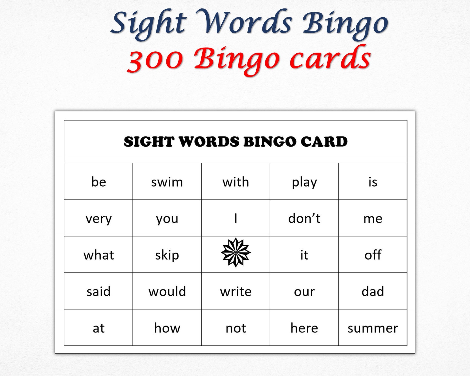 300 Sight Words Bingo Cards Mix of 180 Words Kindergarten to Grade 3 - Etsy