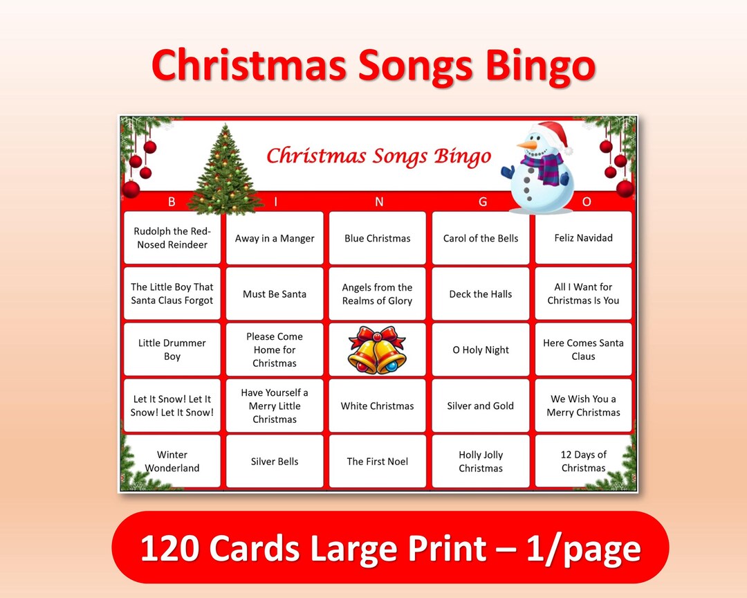 120 Christmas Songs Bingo Cards Christmas Party Game Fun Christmas ...