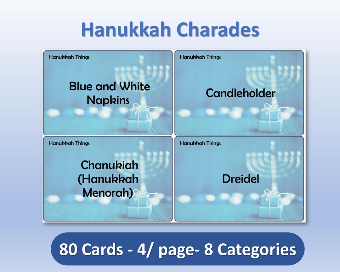 80 Hanukkah Charades Printable Cards Fun Family Activity, Perfect for ...