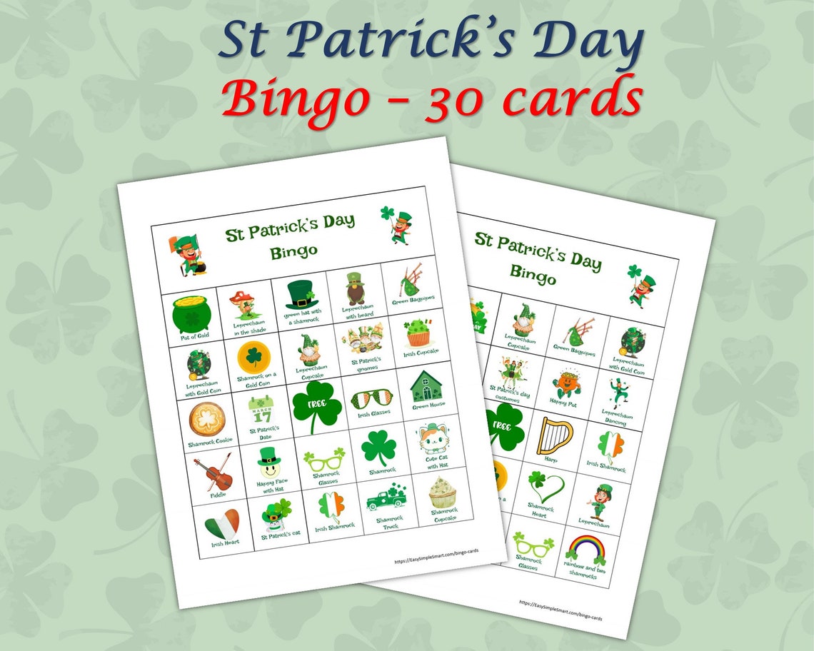 30 St Patrick's Day Bingo Cards St Patrick Day Party Game Fun St ...