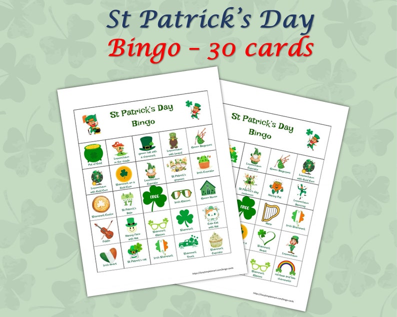 30 St Patrick's Day Bingo Cards St Patrick Day Party Game Fun St ...