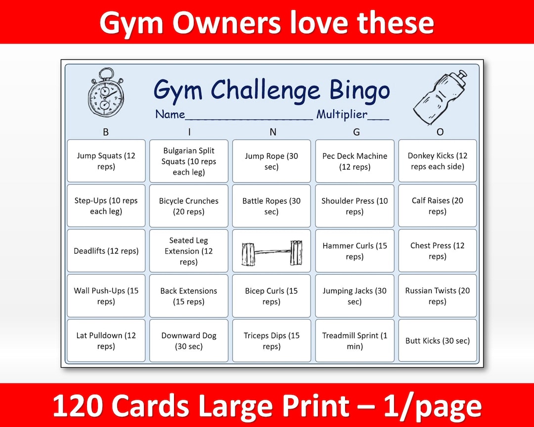 Fitness Bingo Gym Challenge - Printable Workout Game for Gym Owners ...
