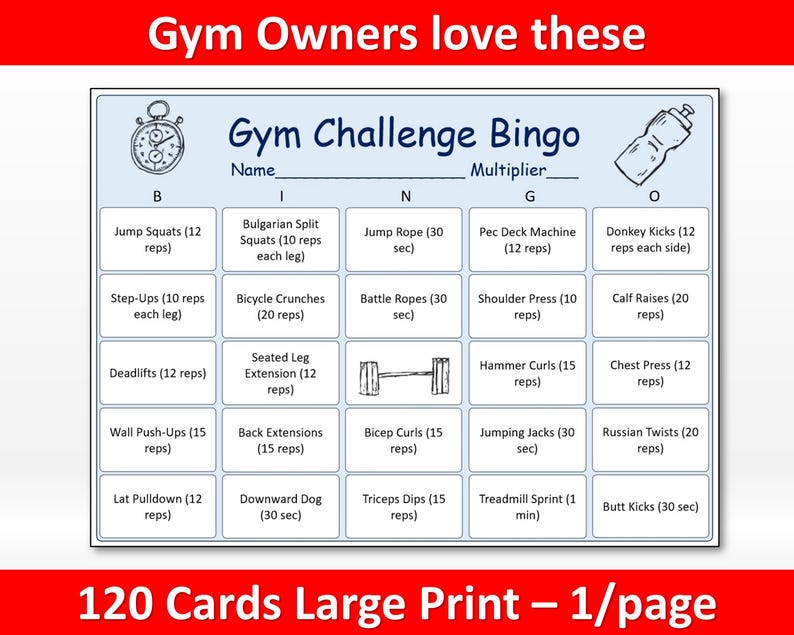 Fitness Bingo Gym Challenge - Printable Workout Game for Gym Owners, Fun Exercise Motivation - Etsy
