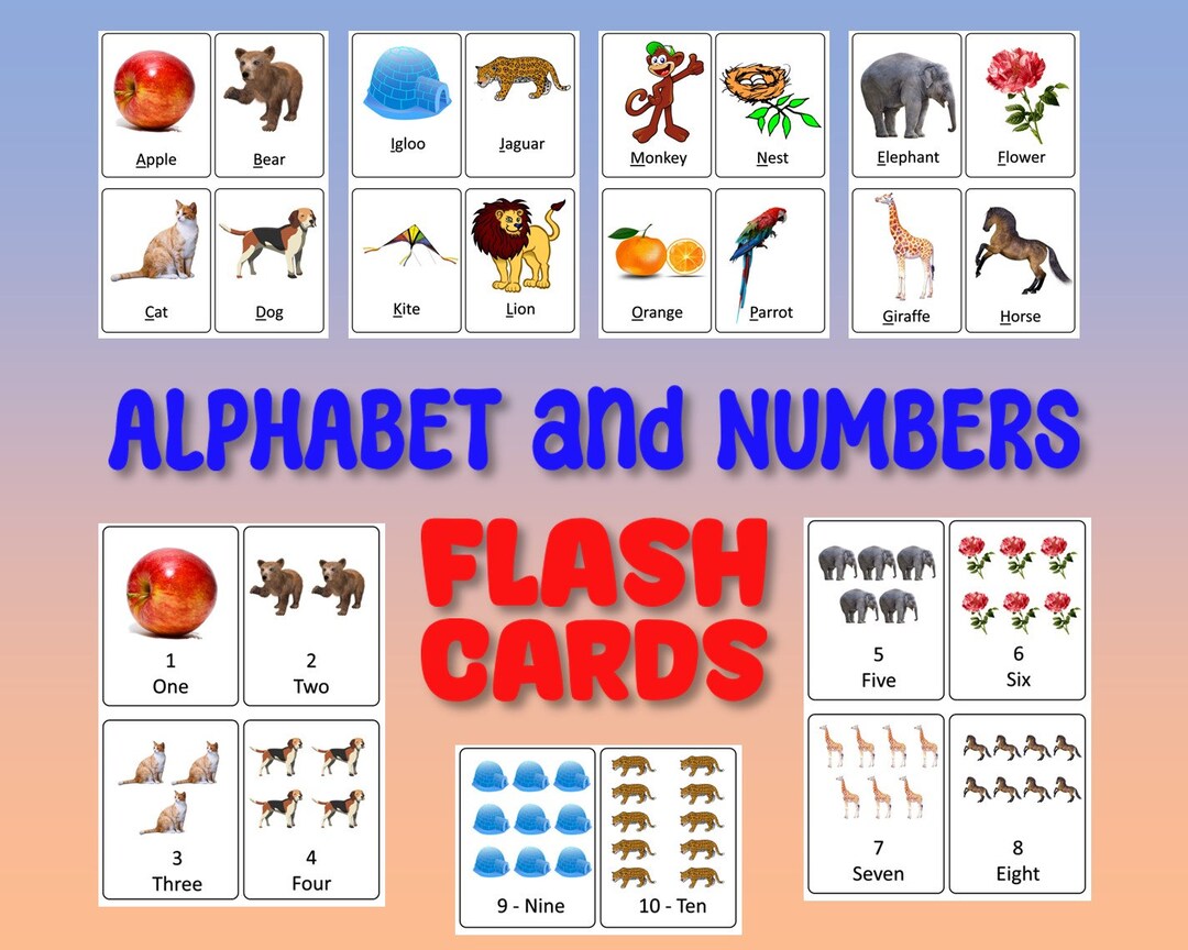 Alphabet and Numbers Flashcards Printable Digital Product - Etsy