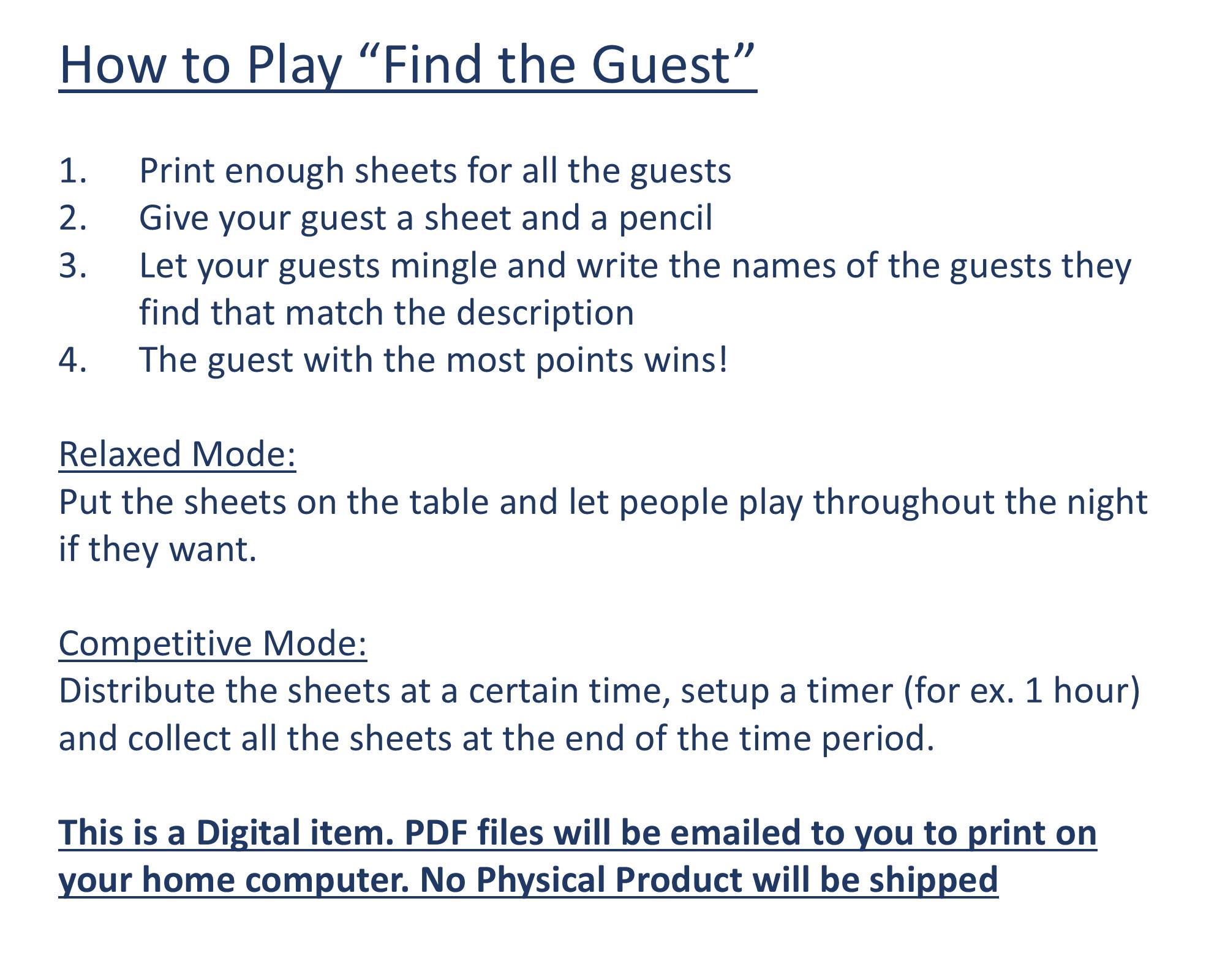 Find the Guest Wedding Game Printable | Icebreaker Reception Activity ...
