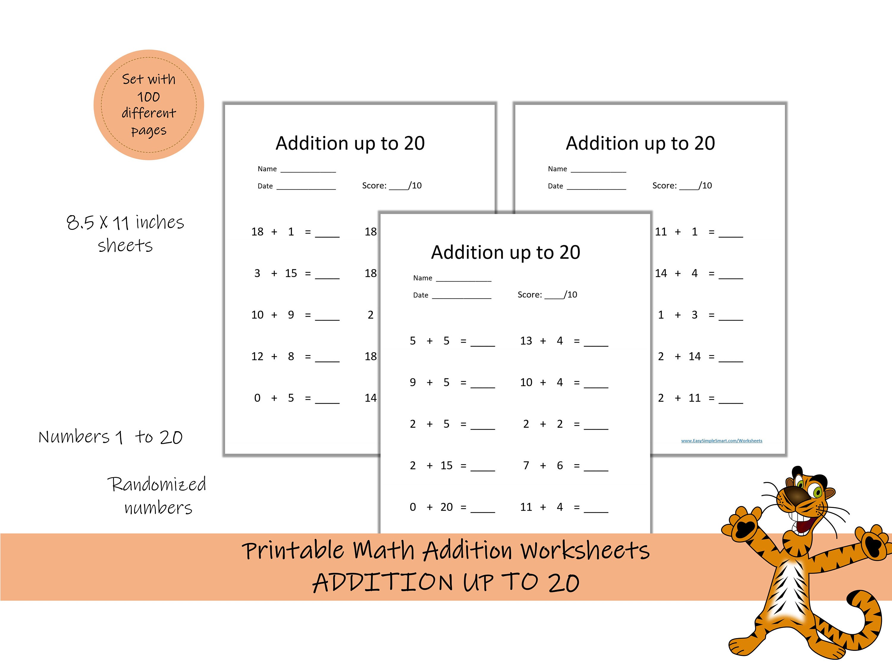 Math Worksheets Printable Instant Download Addition Kindergarten and ...