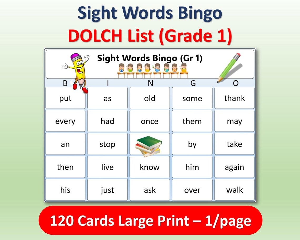 Grade 1 Sight Words Bingo Cards: Classroom Literacy Game (digital ...