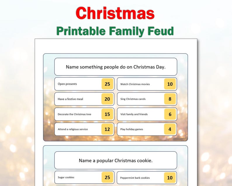 Christmas Family Feud Type Game, Printable Family Game, Group Activity ...