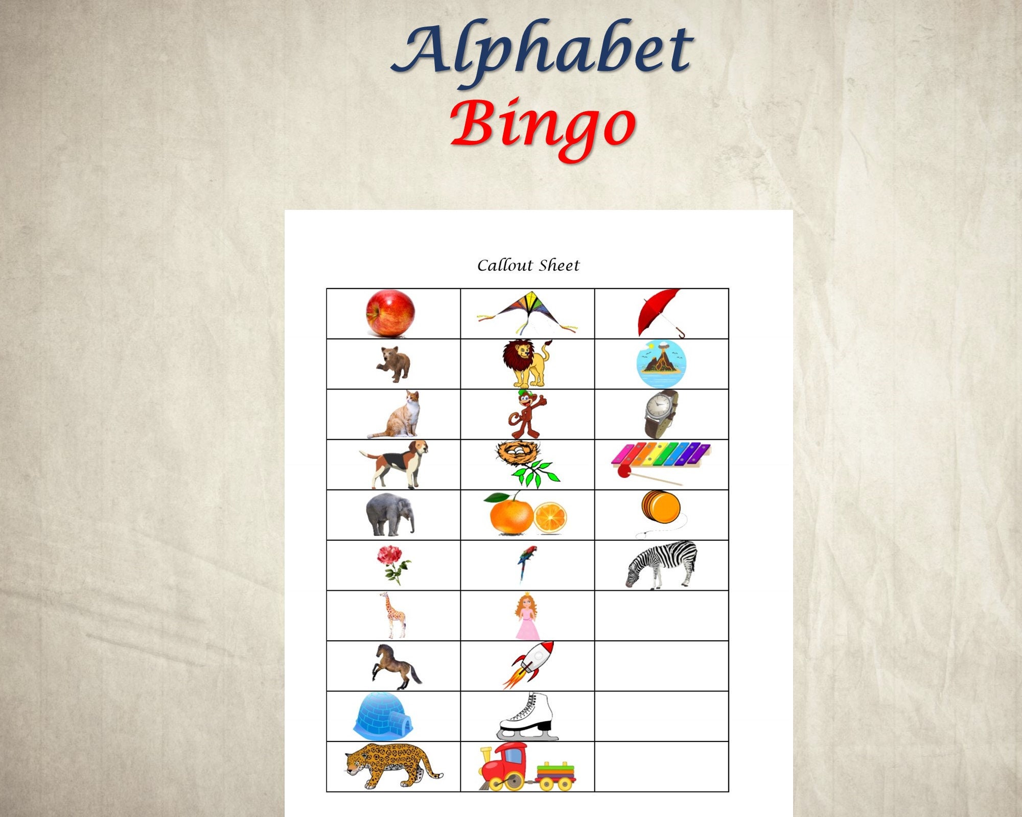 30 Alphabet Pictures Bingo Cards Alphabet Pictures Party Game Fun ...