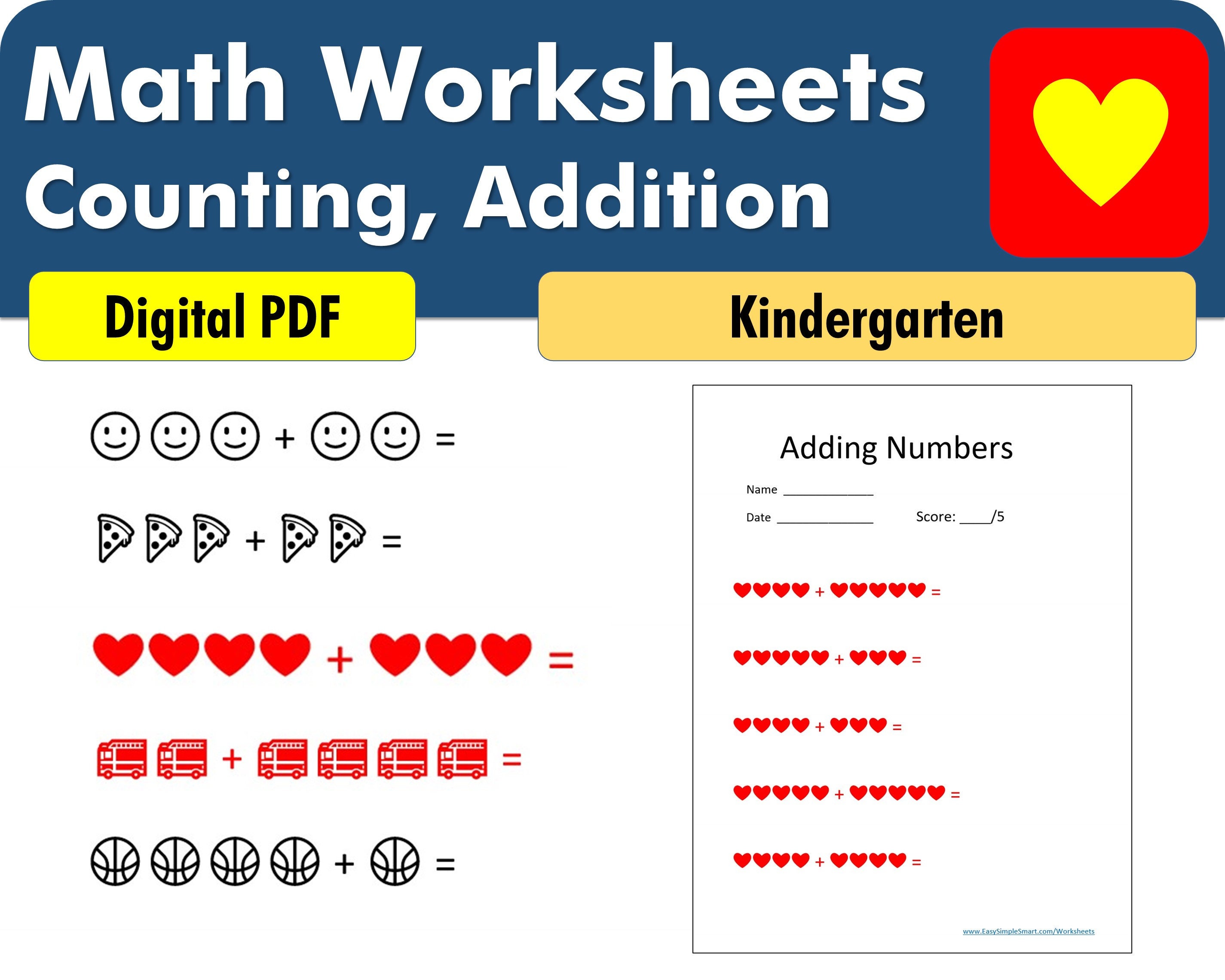 Math Worksheets Printable Instant Download Addition Count the Apples ...