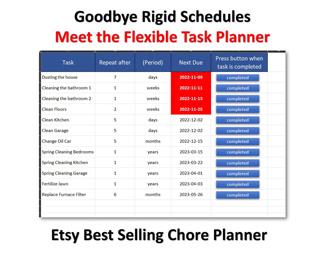 Excel Task Planner for Recurring Tasks - Tasks Get Rescheduled Based on ...