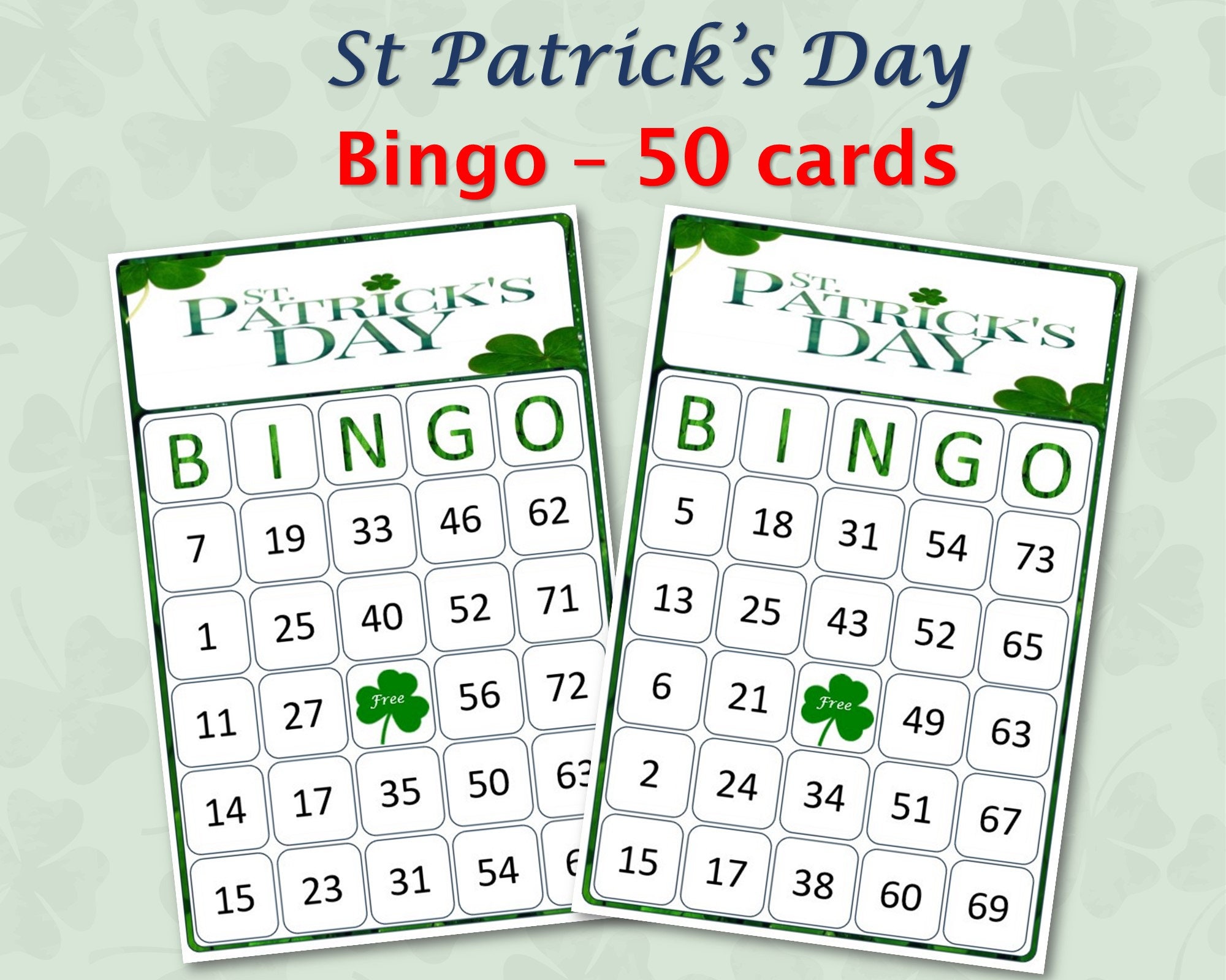 50 St Patrick's Day Bingo Cards St Patrick Day Party Game Fun St ...