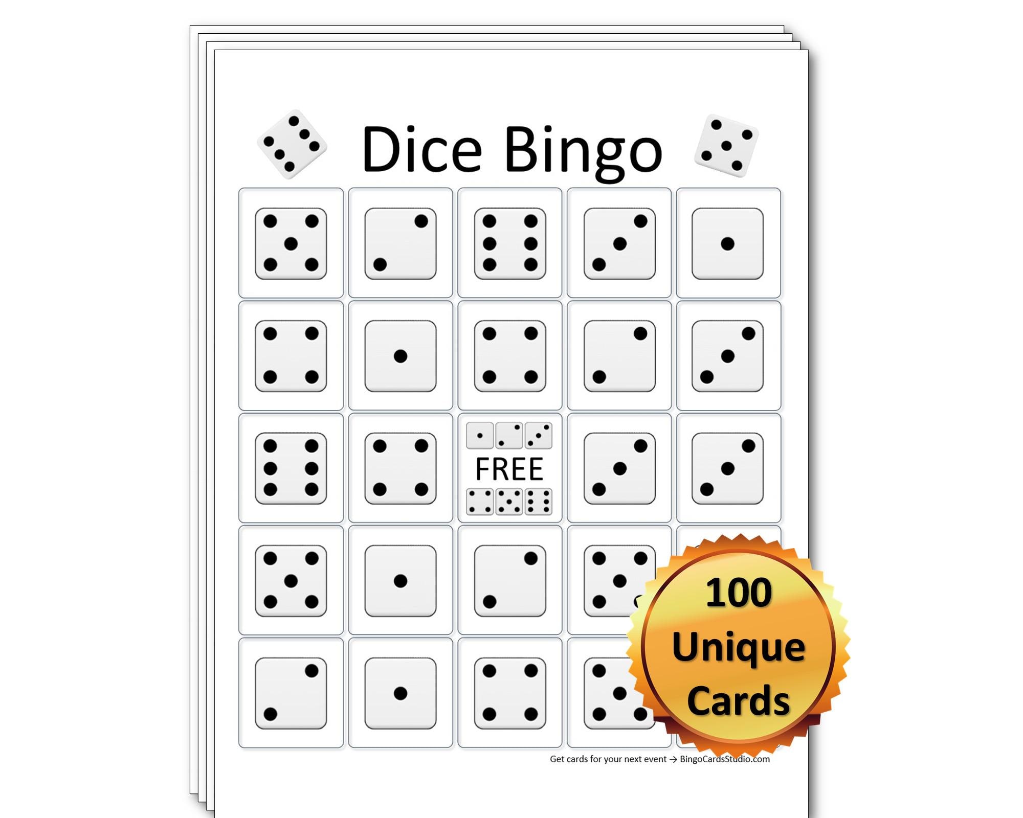 Printable Bingo Cards Dice Instant Download, 1, 2, 4, and 6 per Page ...