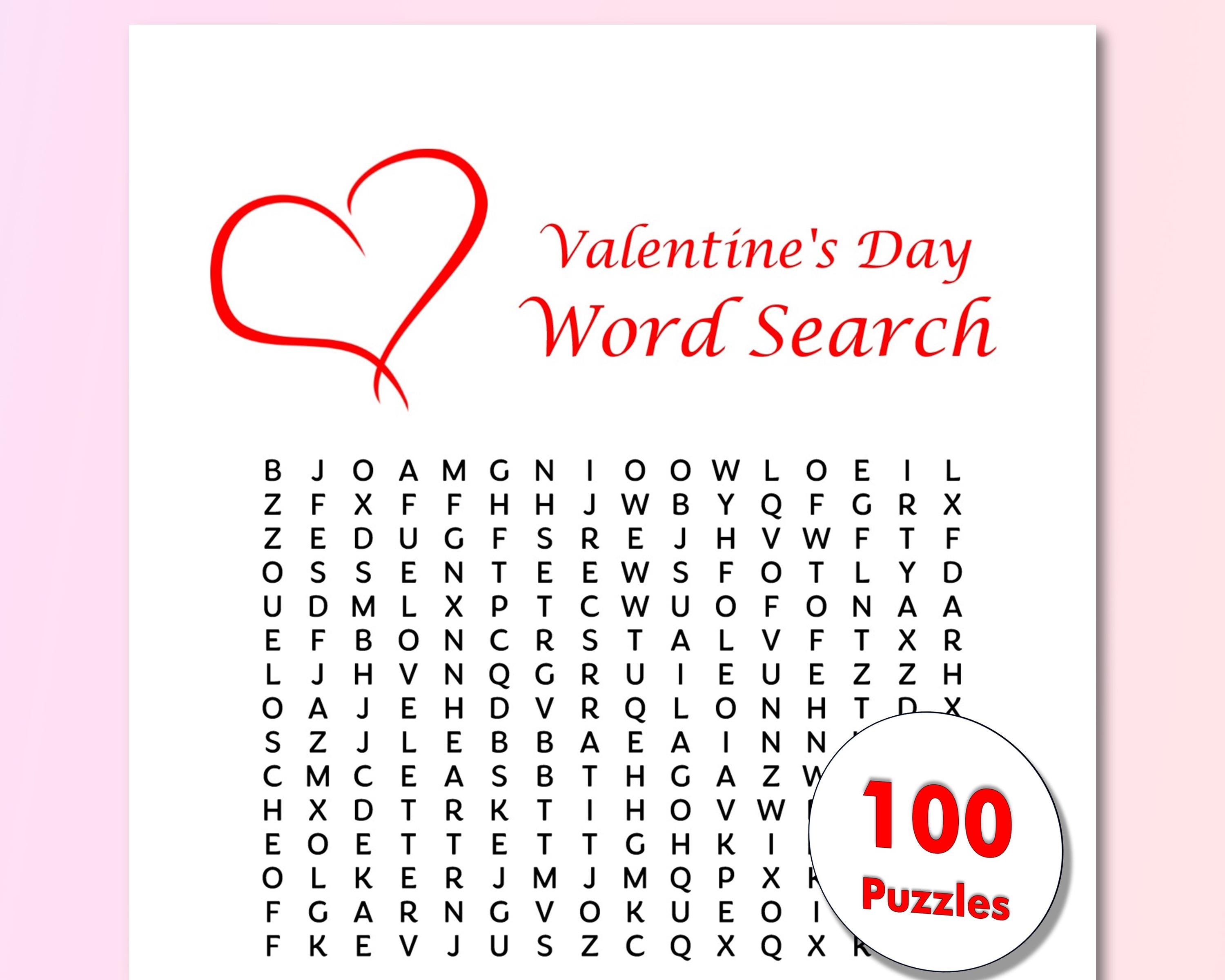 Valentine's Day Word Search, Printable Valentine Games, Valentine Word ...