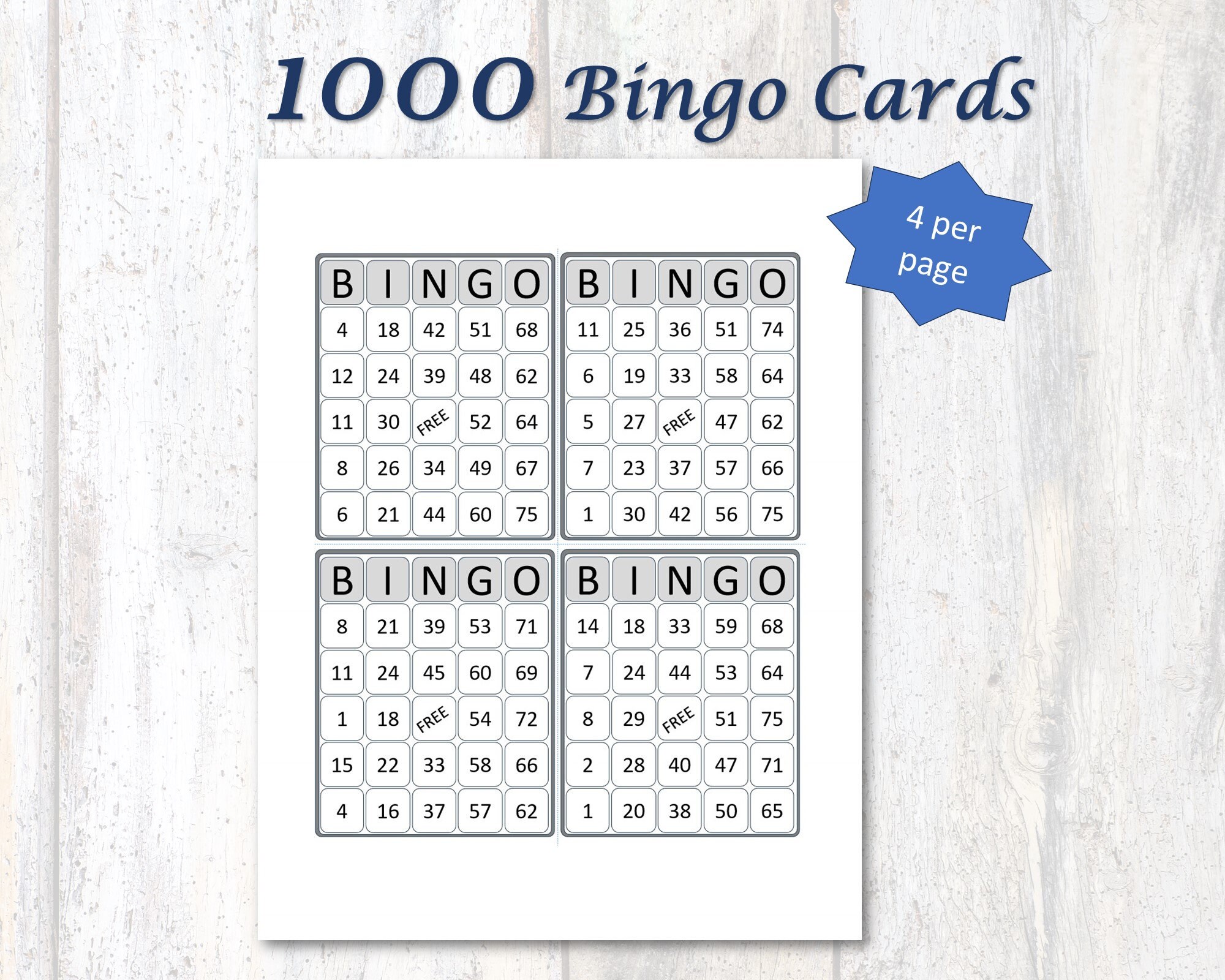 1000 Bingo Cards Basic Design Black and White Bingo Cards, Bingo ...