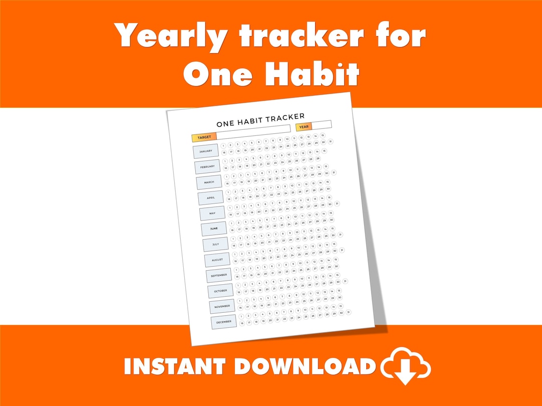 One Habit Tracker Printable Full Year Habit Tracker Keep Track of One ...