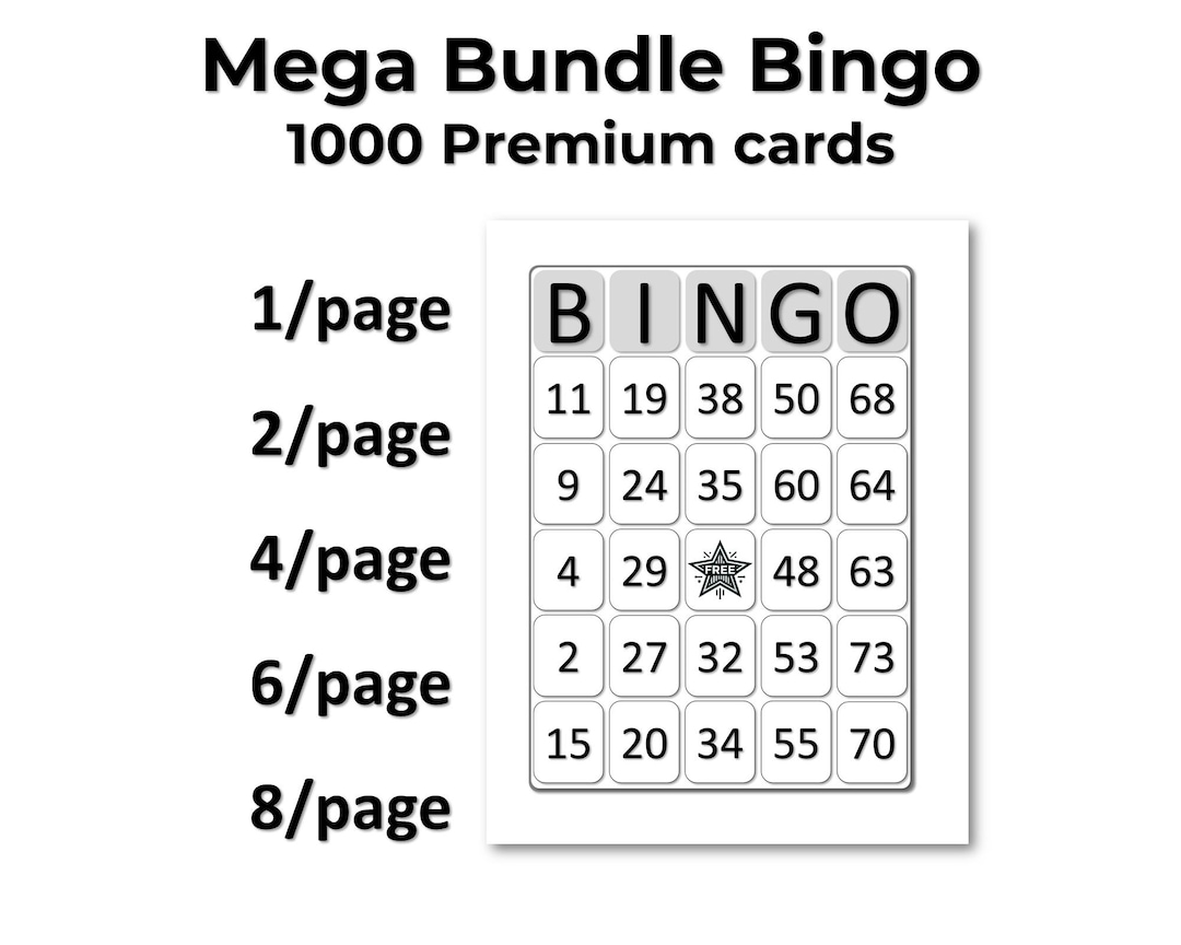 1000 Bingo Cards Multiple Sizes (digital Download) - Etsy