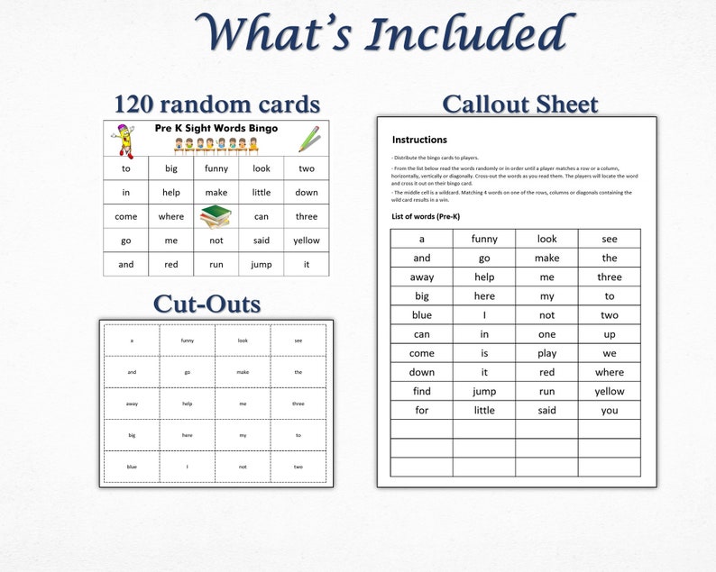 120 Sight Words Bingo Cards Pre K Dolch Collection Learn to Read Fast ...