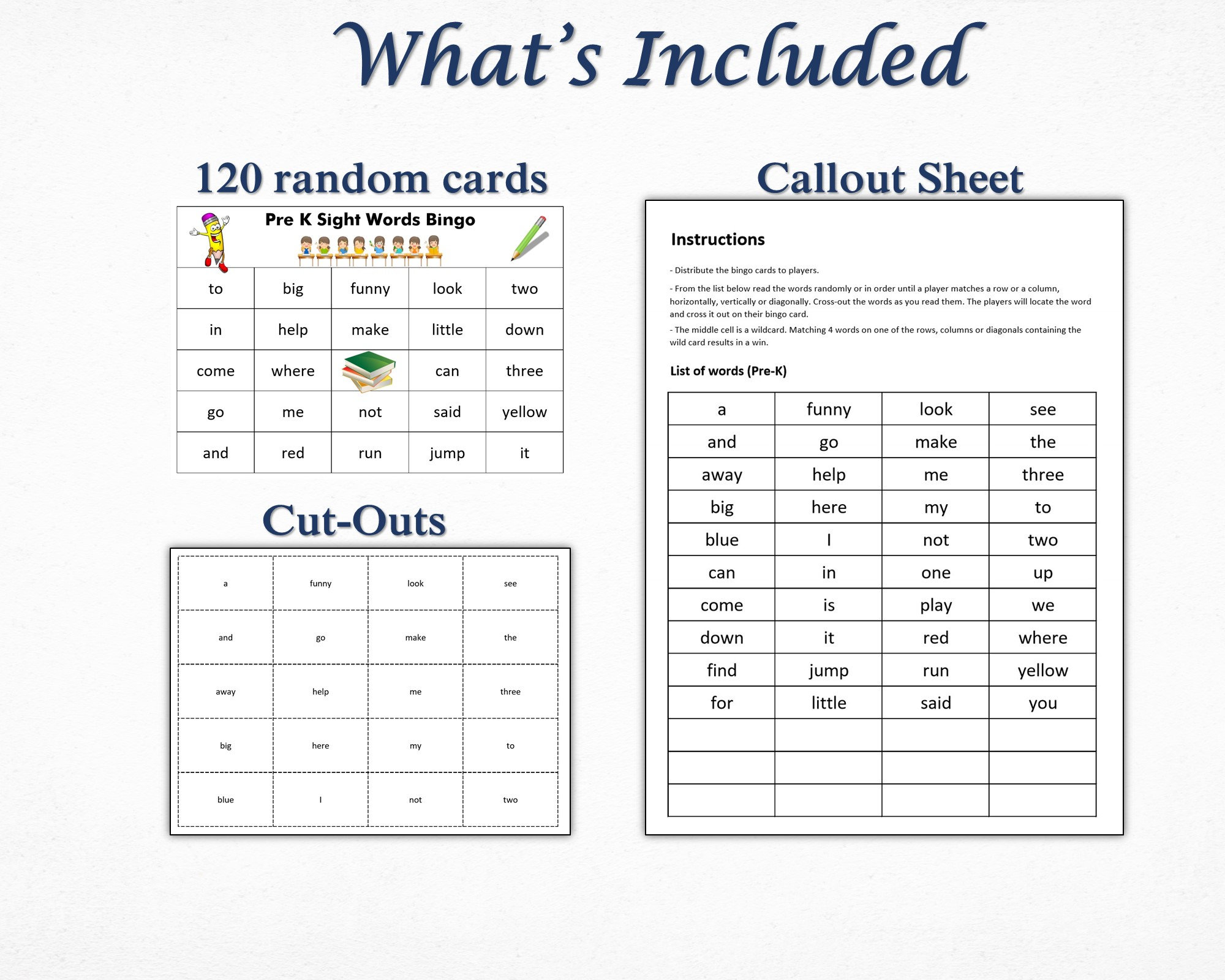 120 Sight Words Bingo Cards Pre K Dolch Collection Learn to Read Fast ...