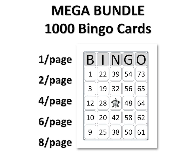 2000 Jumbo Printable Bingo Cards Pdf Download, 1, 2, 4, and 6 per Page ...