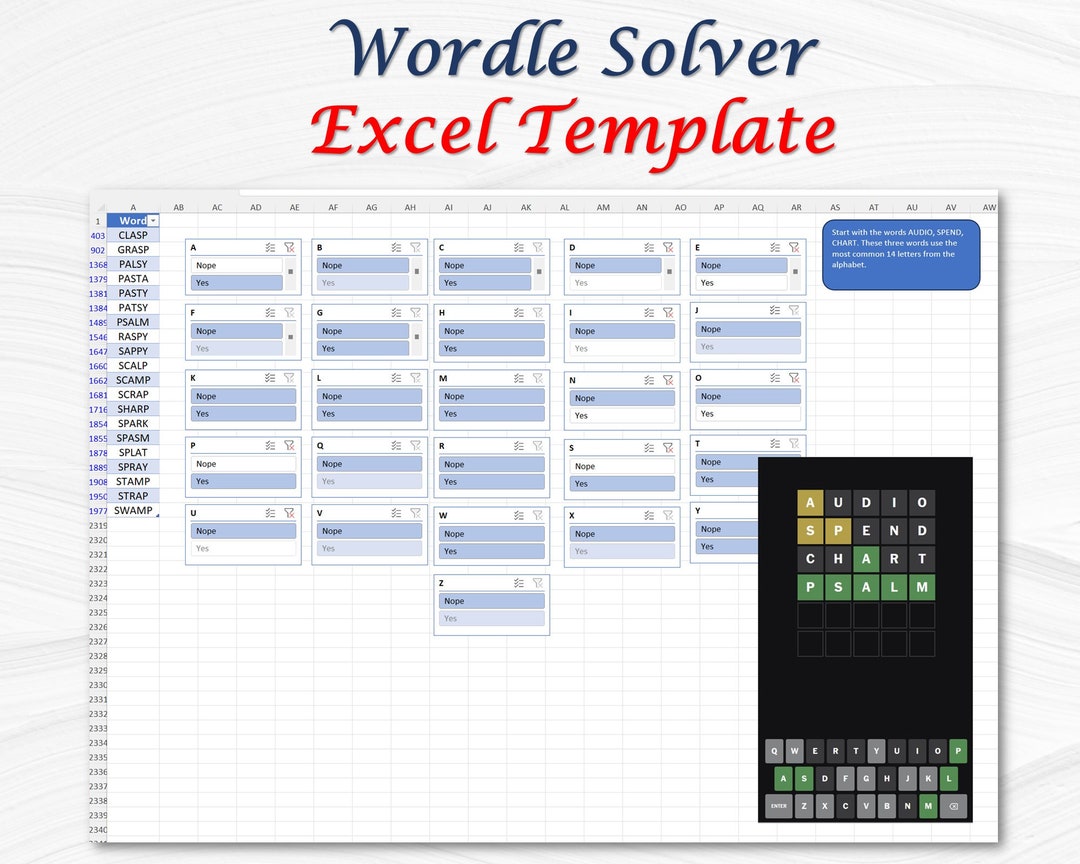 WORDLE Words List Excel Template to Help You Filter the Potential 5 ...