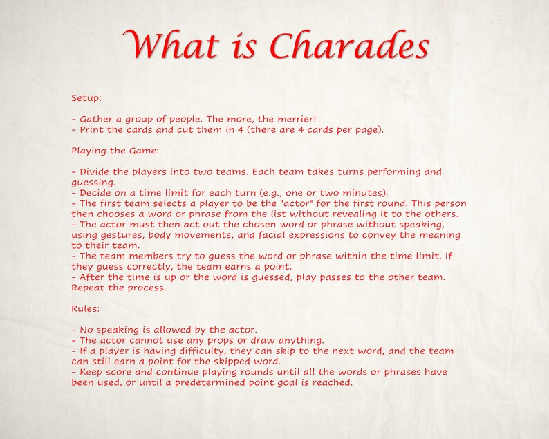 Kids Charades Game: 200 Fun Action Cards (digital Download) - Etsy