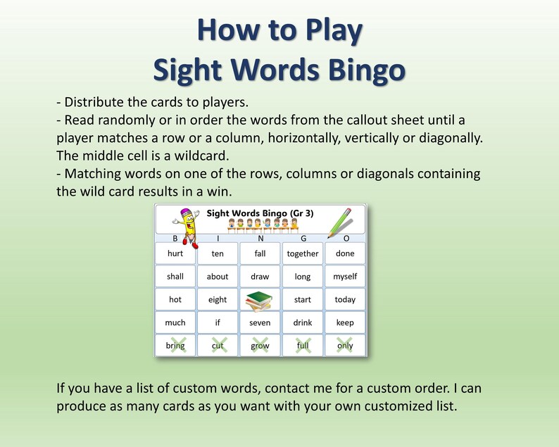 Dolch Sight Words Bingo Cards for Grade 3, Fun Literacy Game, ESL ...