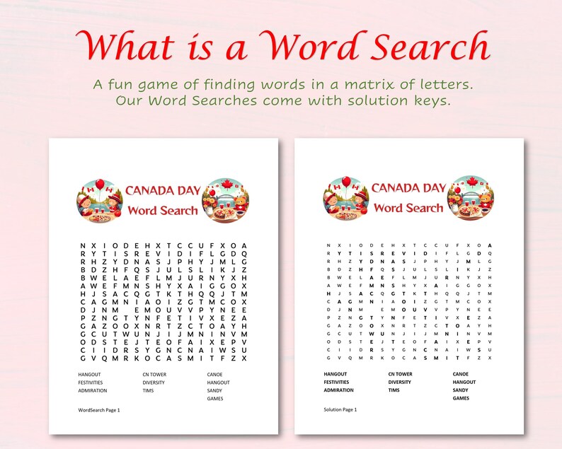 Canada Day Printable Word Search Puzzle and Solution, Canada Day Games ...