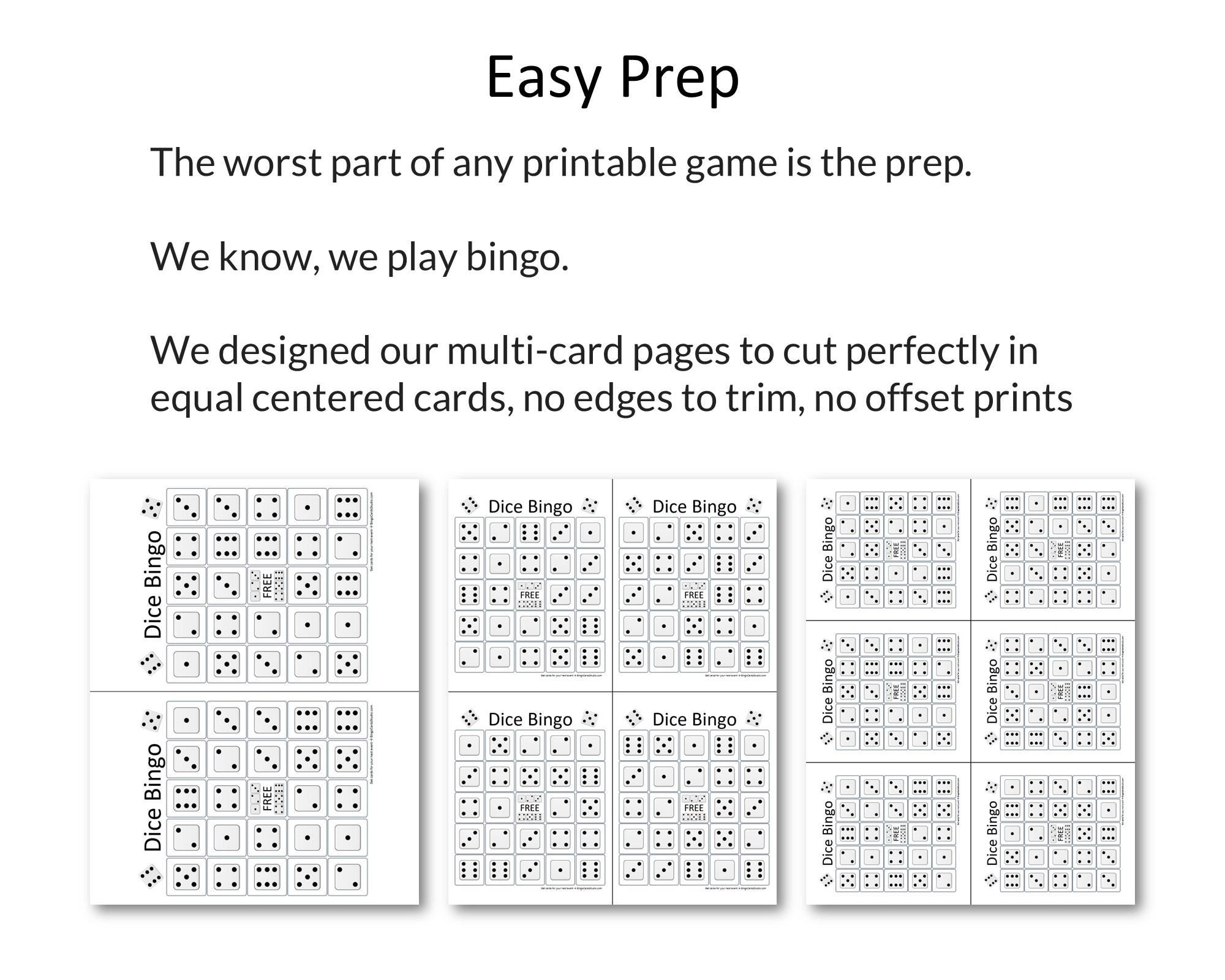 Printable Bingo Cards Dice Instant Download, 1, 2, 4, and 6 per Page ...