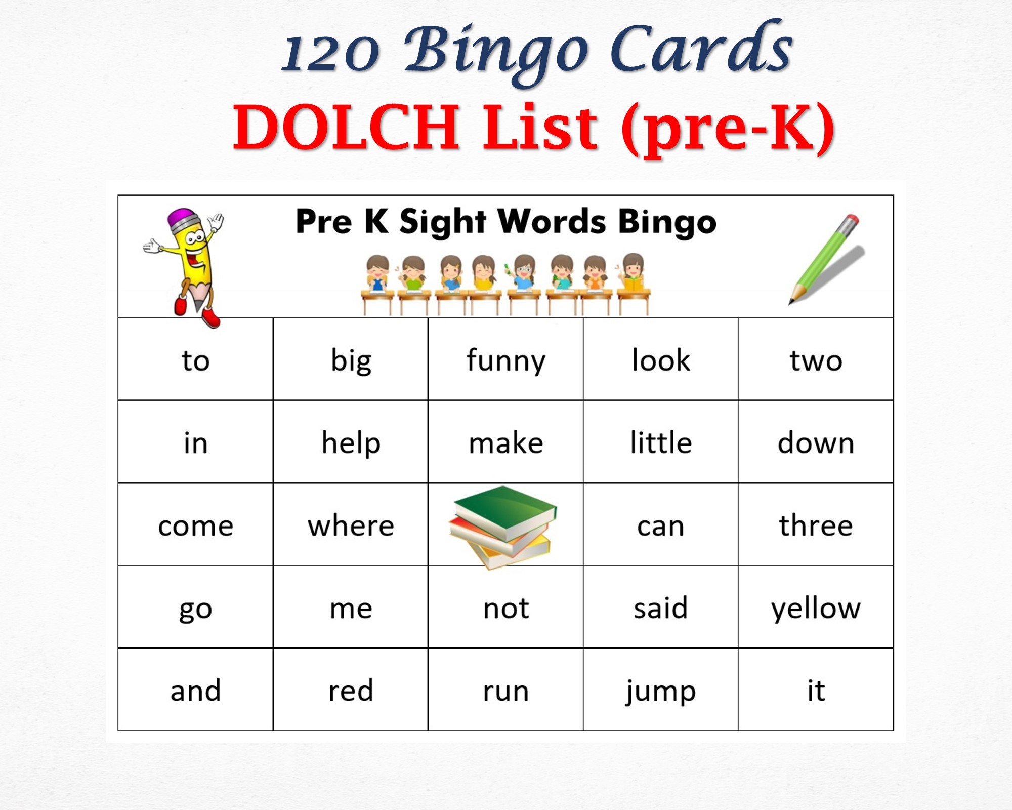 120 Sight Words Bingo Cards Pre K Dolch Collection Learn to Read Fast ...