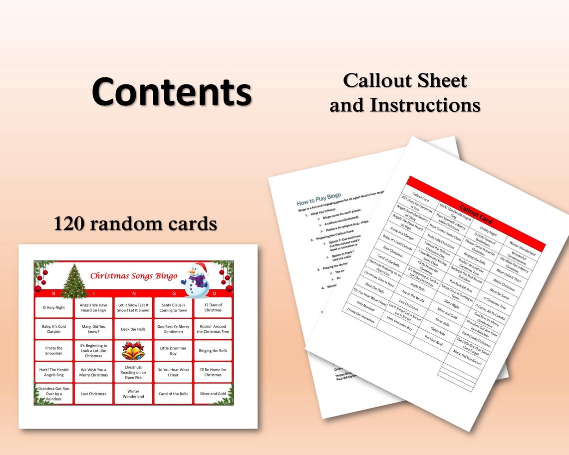 120 Christmas Songs Bingo Cards Christmas Party Game Fun Christmas ...