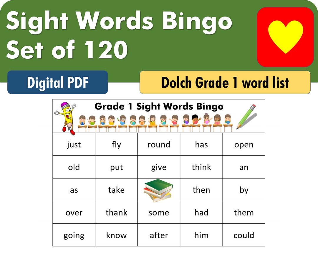 Sight Words Bingo Cards Dolch List Grade 1 Set of 120 - Etsy