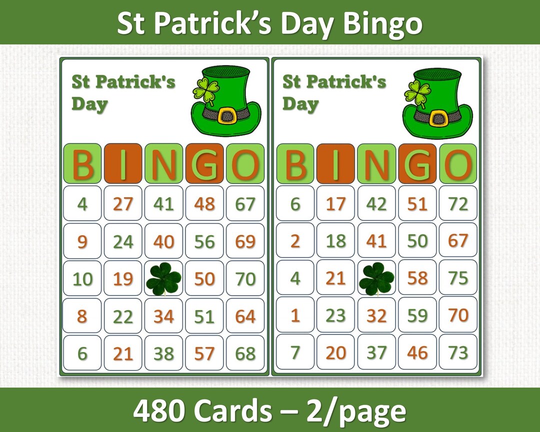 St. Patrick's Day Bingo, 480 St. Patrick's Bingo Cards, St. Patrick's ...