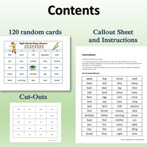 120 Dolch Sight Words Bingo Cards for Nouns, Educational Game, Literacy ...