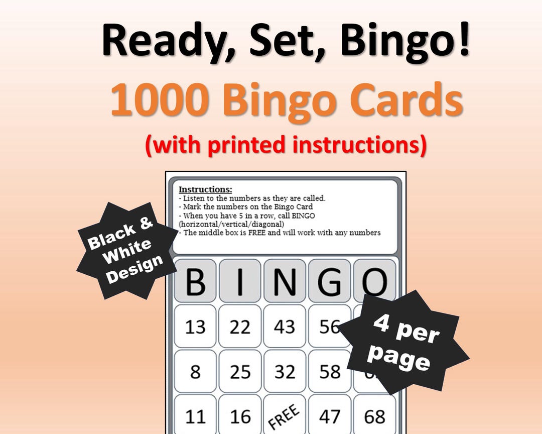 Basic Bingo Cards With Instructions - Black and White Bingo Cards ...