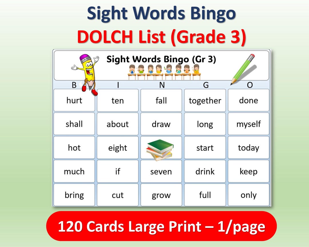 Grade 3 Sight Words Bingo: ESL Classroom Game (digital Download) - Etsy