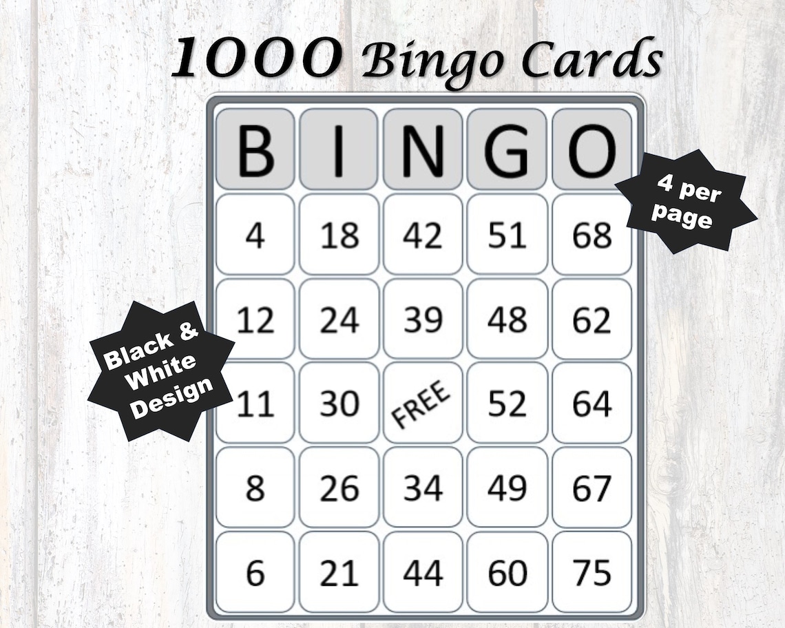 1000 Bingo Cards Basic Design Black and White Bingo Cards, Bingo ...