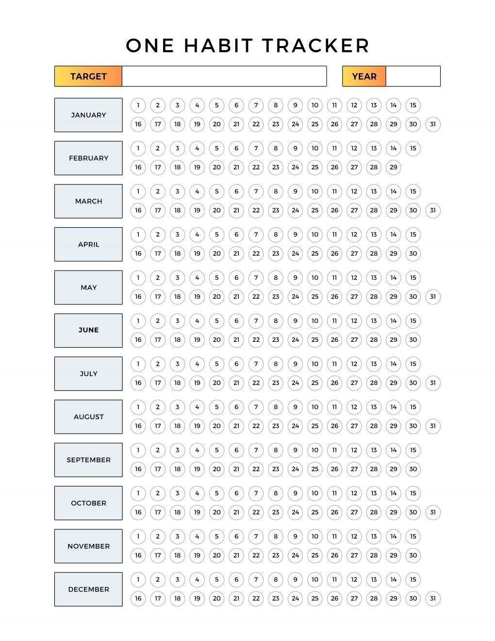 One Habit Tracker Printable Full Year Habit Tracker Keep - Etsy