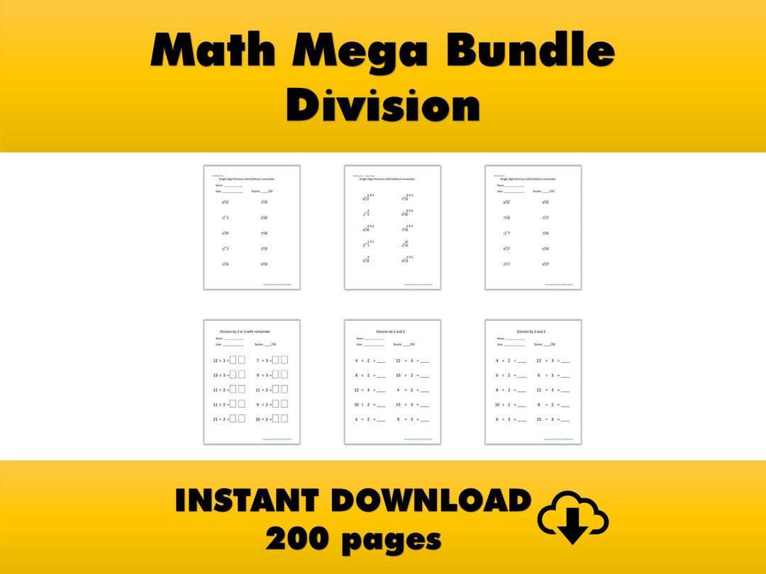 200 Division Worksheets Bundle Printable, Instant Download, Homework ...