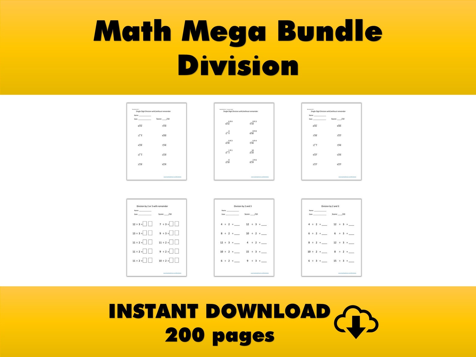 200 Division Worksheets Bundle Printable, Instant Download, Homework ...