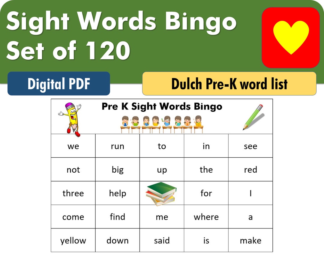 120 Sight Words Bingo Cards Pre K Dolch Collection Learn - Etsy Canada