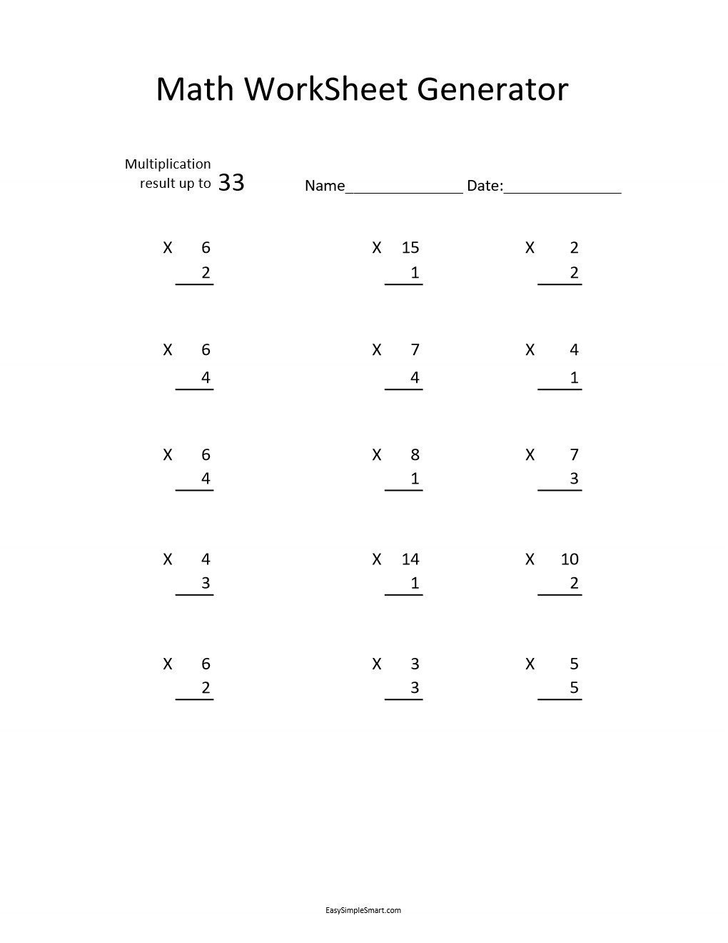 Worksheet Generator for Teachers and Parents Multiplication Customized ...