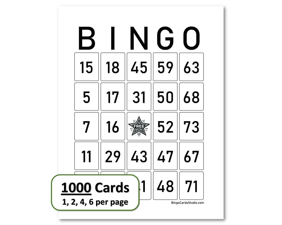 Printable Bingo Cards Bundle | 1000 Large Print Black and White Bingo ...