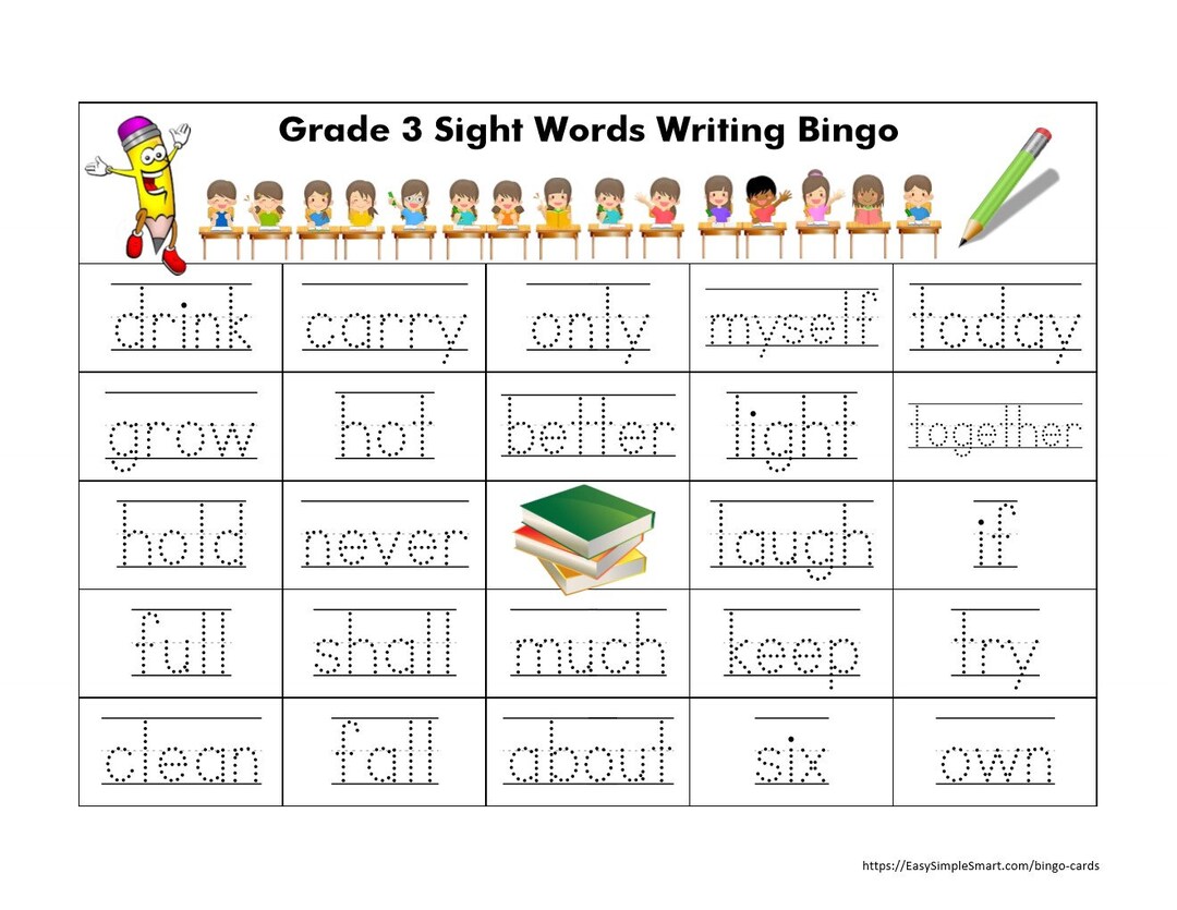 Dolch Sight Words Bingo Writing and Tracing Practice Grade 3 Set of 120 ...