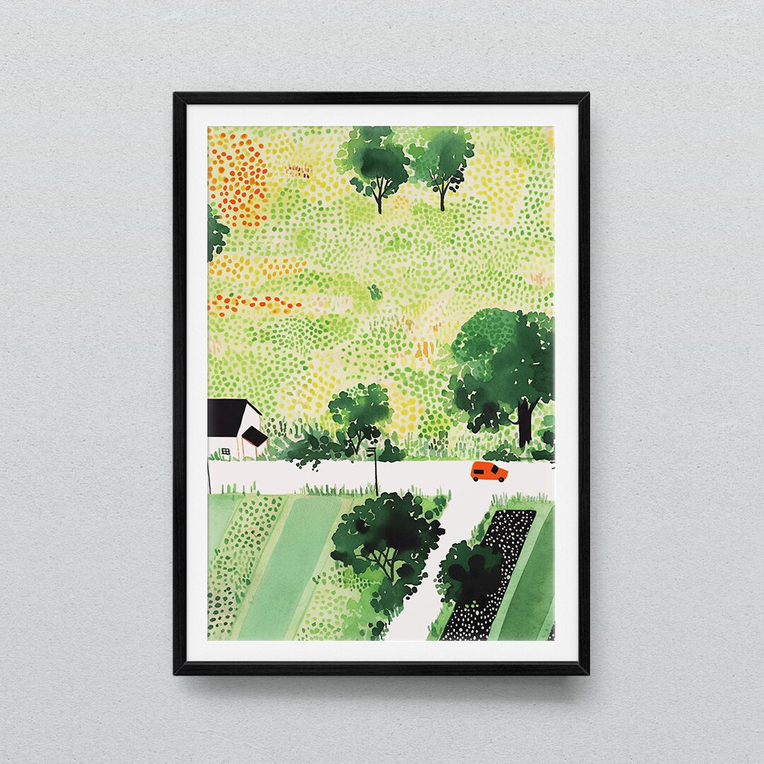 Watercolor Spring Rural Landscape Print: Aquarelle Techniques, Lush ...