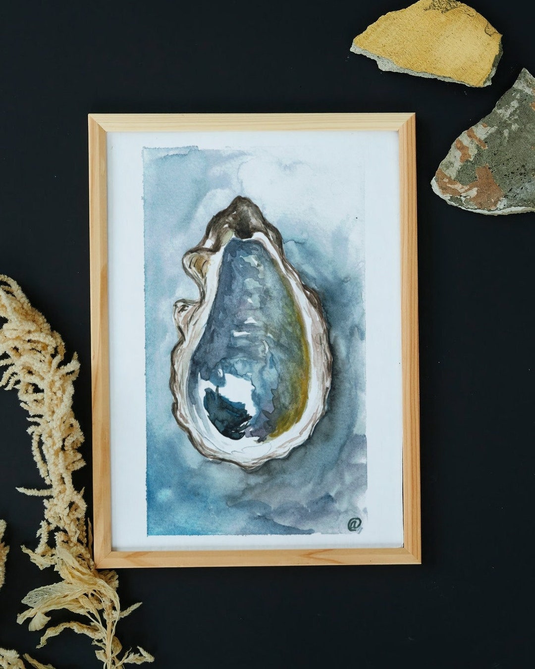 Oyster Shell in Bold Blue, Watercolor Art Print - Etsy